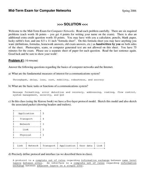 Mid Term Exam For Computer Networks Solu Read Each Problem Carefully There Are Six Required