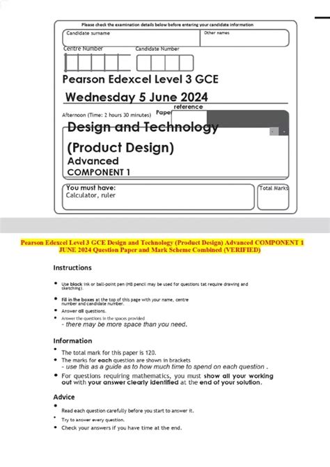 Pearson Edexcel Level 3 Gce Design And Technology Product Design Advanced Component 1 June