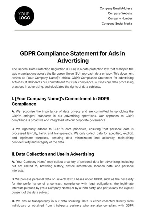 Free Gdpr Compliance Templates To Edit Online