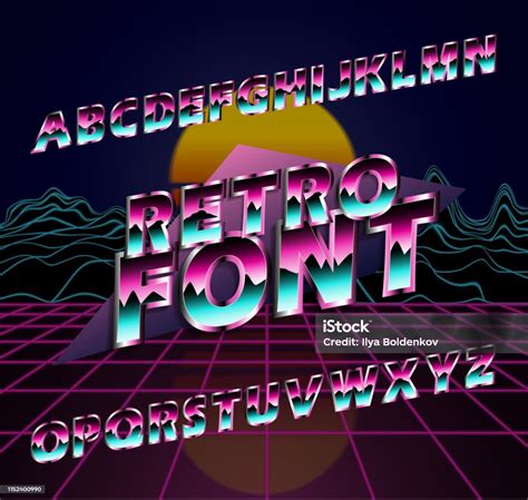 레트로 글꼴입니다 글꼴의 복고풍 미래의 세트 1980 년대 스타일 반짝이는 색상 Lazers와 복고풍 웨이브 음악 스크립트 템플릿 전단지 배너 웹 또는 프로젝트에 사용할 수