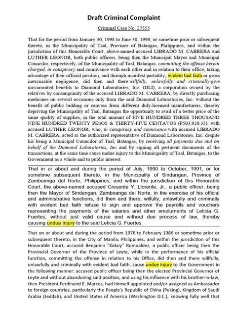 Draft Criminal Complaint Pdf