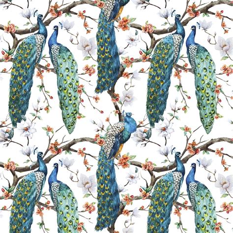 Elegant Watercolor Peacock Fabric Multi