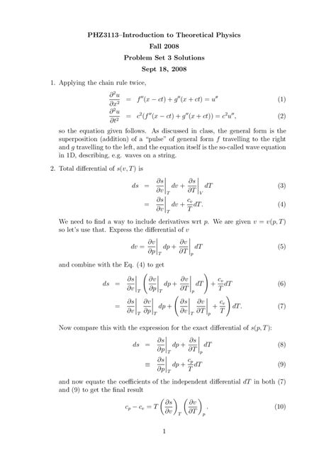Solutions To Problem Set 3 Introduction To Theoretical Physics Phz