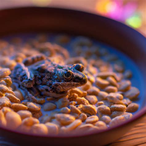 AI Generated Illustration Of A Frog In A Bowl Of Wet Peanuts Stock