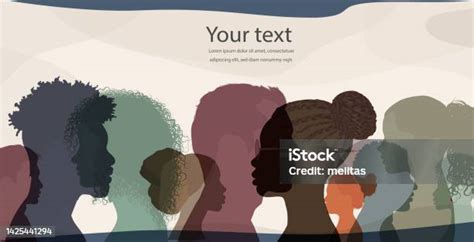 배너 실루엣 프로필 다양한 문화의 남성과 여성의 그룹 다양성 다문화 사람들 인종 평등과 반 인종 차별주의의 개념 다민족 공동체 우정 동맹 아프리카계 미국 민족에 대한 스톡