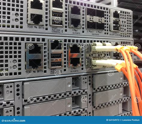 Telecommunication Ethernet Cables Connected To Internet Switch Stock