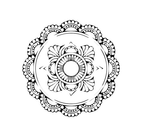 꽃이 있는 원의 흑백 그림 프리미엄 벡터