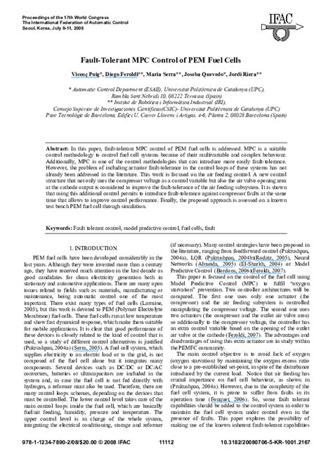 Pdf Fault Tolerant Mpc Control Of Pem Fuel Cells
