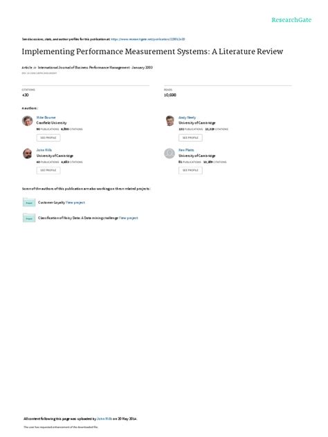Implementing Performance Measurement Systems A Literature Review Pdf Performance Indicator