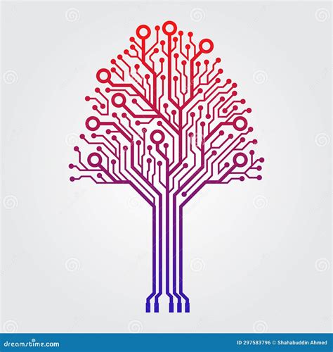 Circuit Technology Tree On White Background Computer Engineering Hardware System Stock Vector