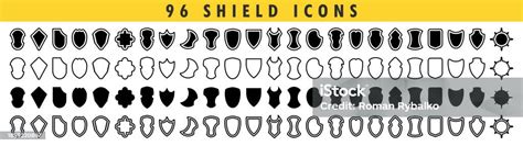 방패 아이콘은 윤곽선과 선형 기호가 있는 큰 세트입니다 수집 표지판 또는 기호 보안 및 보호 다른 방패 아이콘 컬렉션 벡터 일러스트 레이 션 고전갑옷에 대한 스톡 벡터 아트