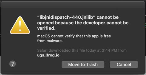 “libjnidispatch 440 jnilib” cannot be opened because the developer