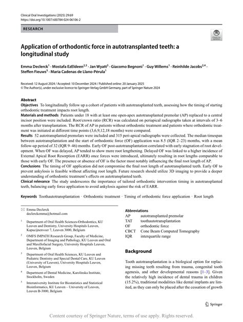 Application Of Orthodontic Force In Autotransplanted Teeth A