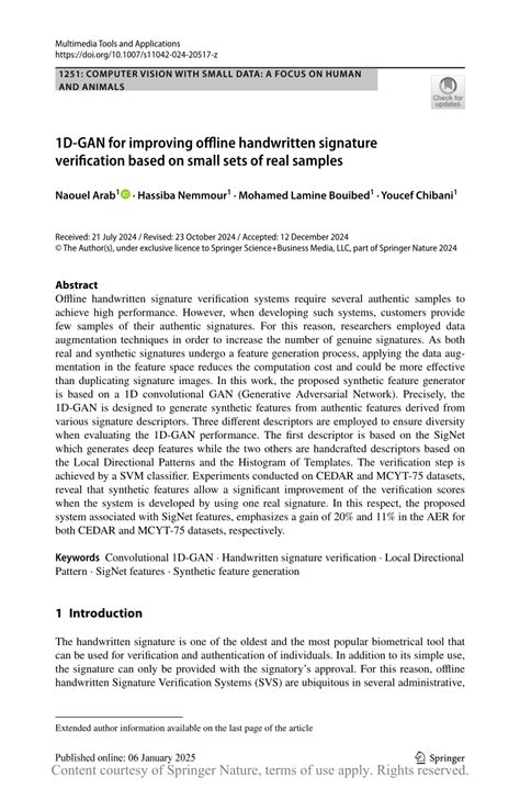 1d Gan For Improving Offline Handwritten Signature Verification Based On Small Sets Of Real