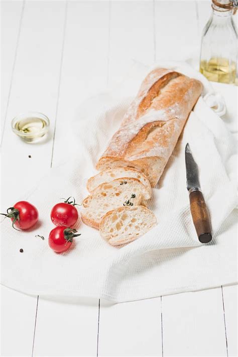 The Fresh Bread On A White Table Background Stock Image Image Of
