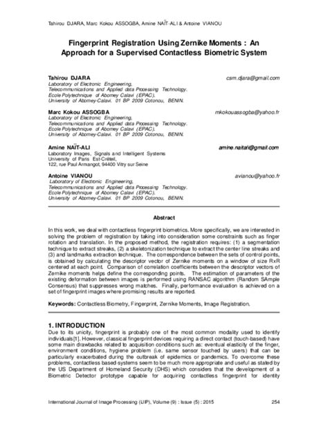 Pdf Fingerprint Registration Using Zernike Moments An Approach For