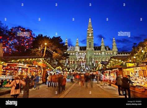 The Christmas Market In Front Of The Rathaus City Hall Of Vienna