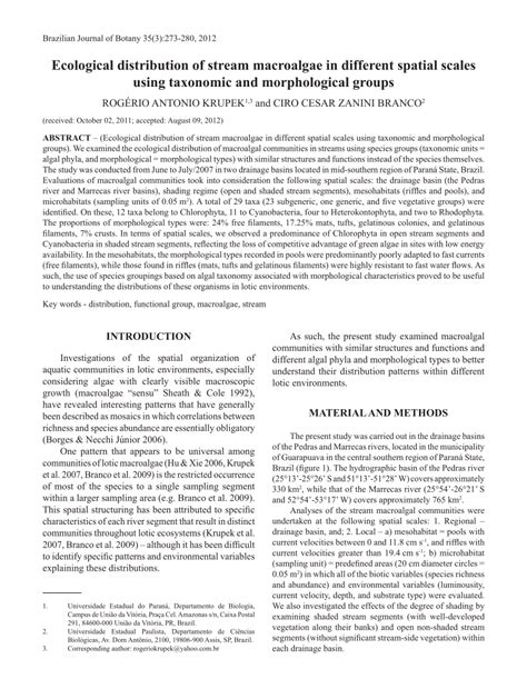 Pdf Ecological Distribution Of Stream Macroalgae In Different Spatial Scales Using Taxonomic