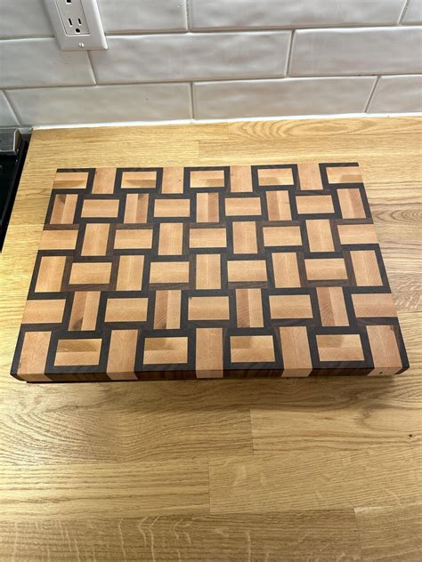 End Grain Basket Weave Cutting Board Hard Maple And Walnut Etsy