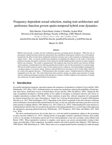 Pdf Frequency Dependent Sexual Selection Mating Trait Architecture