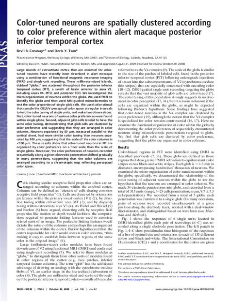Pdf Color Tuned Neurons Are Spatially Clustered According To Color