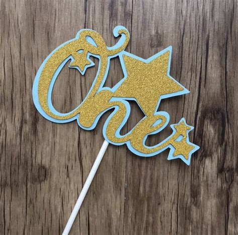 Taart Decoratie One Taart Topper 1 Jaar Taart Versiering Blauw Taarttopper Goud