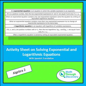 Alg Activity Sheet Solving Exponential And Logarithmic Equations