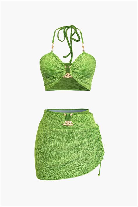 U Ring Front Tie Halter 3 Piece Set In 2024 Outfit Sets Fashion