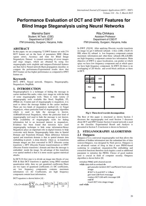 Pdf Performance Evaluation Of Dct And Dwt Features For Blind Image