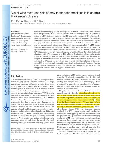 Pdf Voxel Wise Meta Analysis Of Gray Matter Abnormalities In