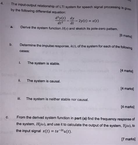 Solved 4 The Input Output Relationship Of Lti System For