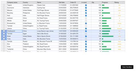 Handsontable Select Rows Codesandbox