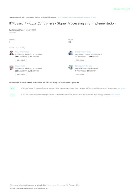 Pdf Ift Based Pi Fuzzy Controllers Signal Processing And Implementation
