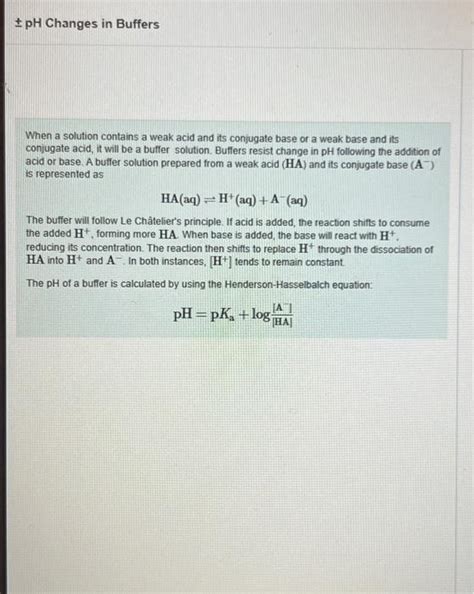 Solved ±pH Changes in Buffers When a solution contains a | Chegg.com