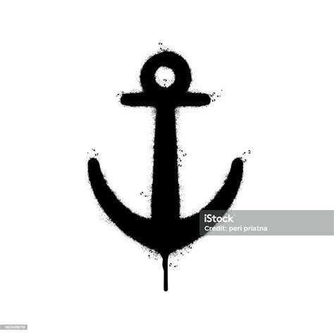 스프레이 페인티드 그래피티 앵커 아이콘 흰색 배경으로 격리된 스프레이 흰색 위에 검은색으로 오버레이 스프레이가 있는 그래피티 앵커 0명에 대한 스톡 벡터 아트 및 기타