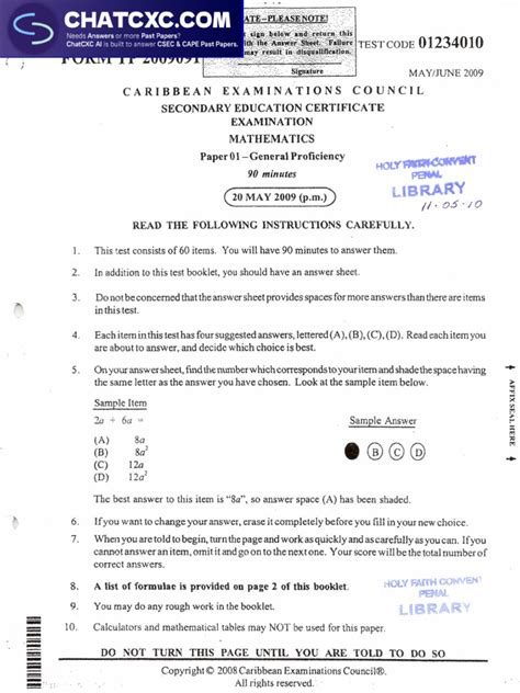 Csec Mathematics P1 2009 Pdf