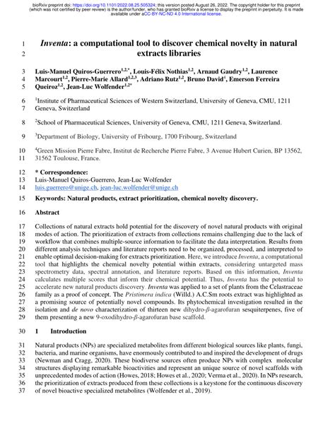 PDF Inventa A Computational Tool To Discover Chemical Novelty In Natural Extracts Libraries