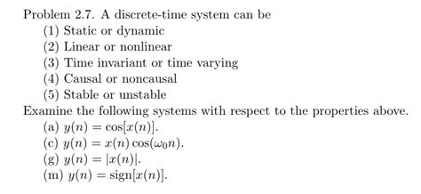 Problem 27 A Discrete Time System Can Be 1 Static Or Dynamic 2 Linear