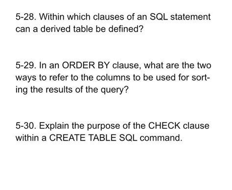 Solved 5 28 Within Which Clauses Of An Sql Statement Can A