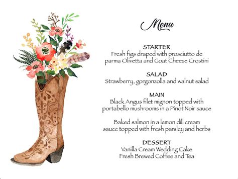 western boot menus boot menu stuffed portabello mushrooms menu cards