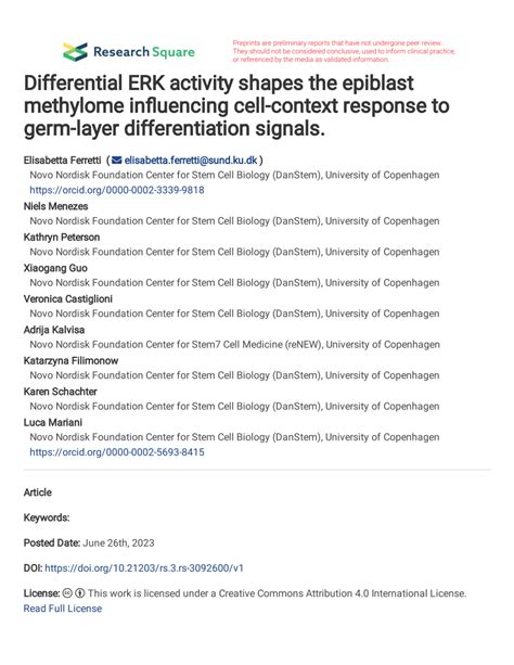 Pdf Differential Erk Activity Shapes The Epiblast Methylome Influencing Cell Context Response