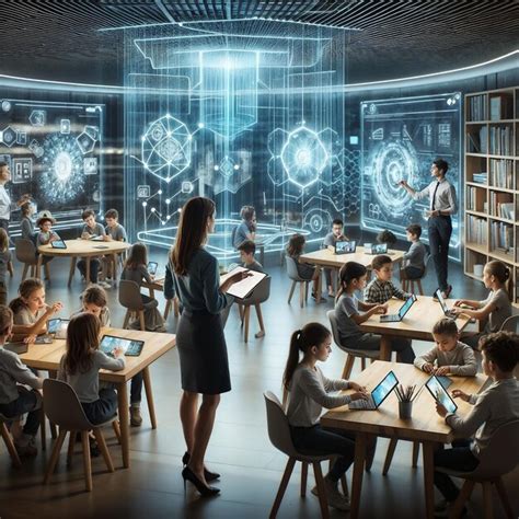 Teacher Teaching Students In Futuristic Classroom Ai Generated