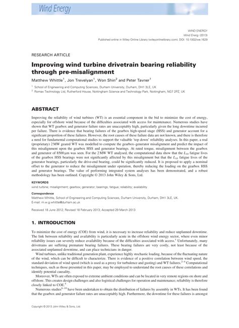 Pdf Improving Wind Turbine Drivetrain Bearing Reliability Through Pre