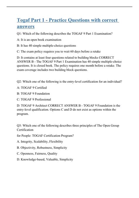 Togaf Part 1 - Practice Questions with correct answers - TOGAF - Stuvia US