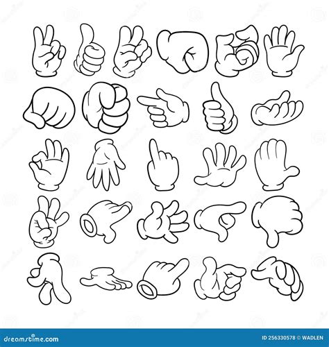 Cartoon Hand Hand Drawn Doodle Line Art Outline Set Stock Vector Illustration Of Hand Outline