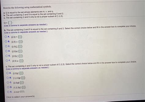 Solved Rewrite The Following Using Mathematical Symbols A