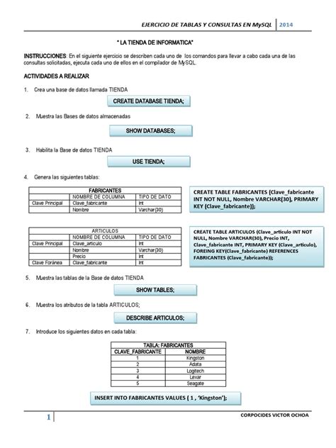 Ejercicio Sql Tienda Informatica Pdf Sql Informática