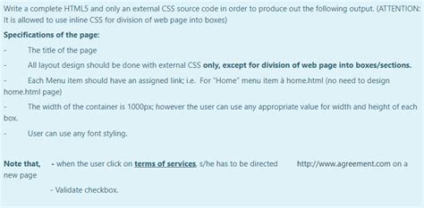 Solved Write A Complete Html5 And Only An External Css