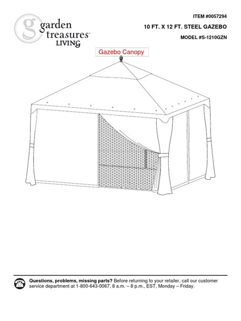 10 Ft X 12 Ft Steel Gazebo Assembly And Instructions Manuals Nut
