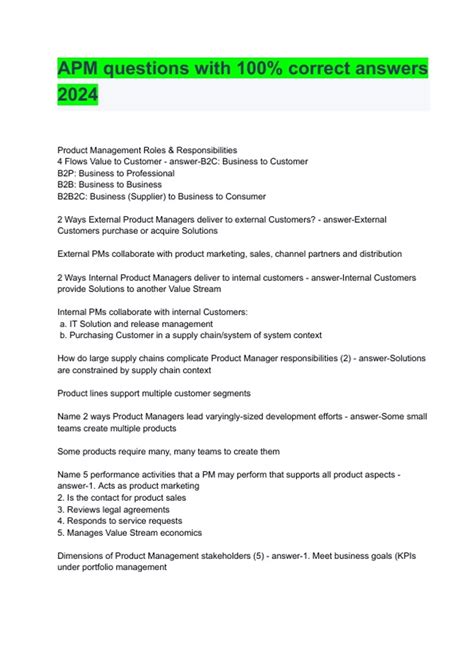 APM Questions With 100 Correct Answers 2024 APM Stuvia US